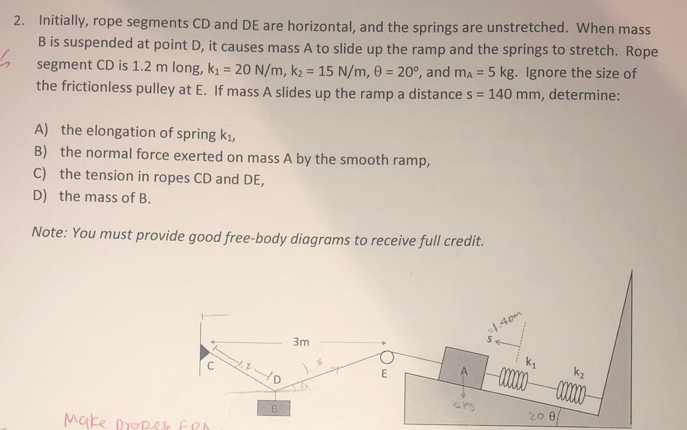 Solved 2. Initially, rope segments CD and DE are horizontal, | Chegg.com