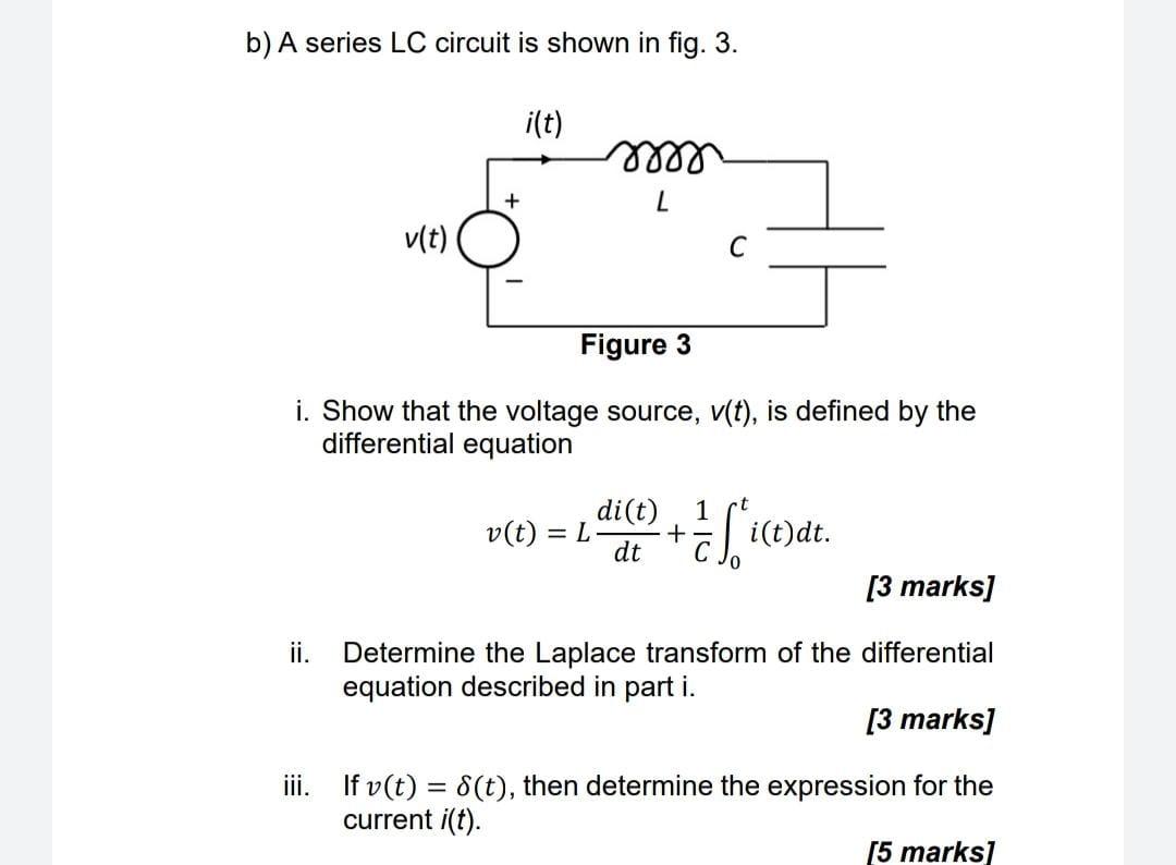 Solved b) A series LC circuit is shown in fig. 3. i(t) mon L | Chegg.com