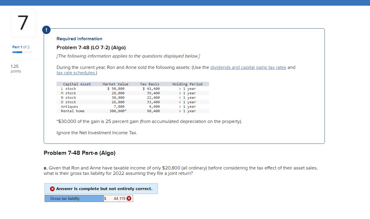 Required information Problem 7-48 (LO 7-2) (Algo) | Chegg.com