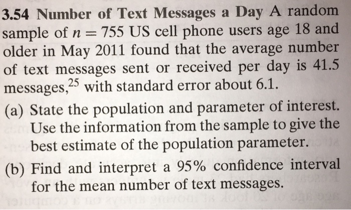 Solved Number of Text Messages a Day A random sample of n = | Chegg.com
