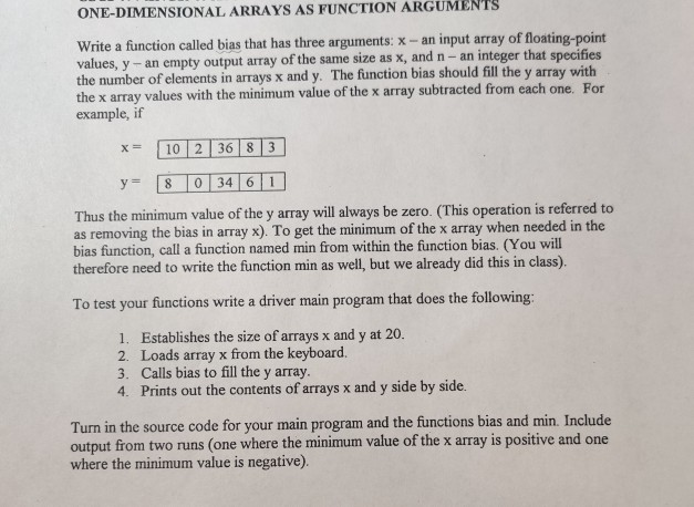 Solved One Dimensional Arrays As Function Arguments Write A 8725