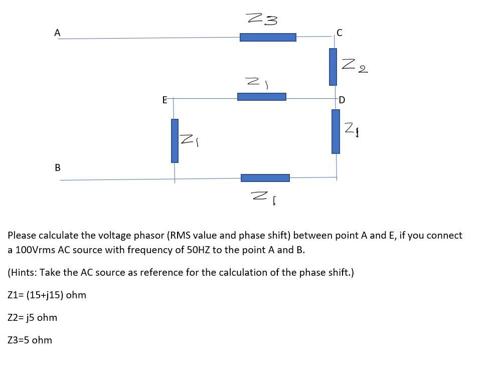 Solved Z3 A Za E D ZI ZI B 리 Please calculate the voltage | Chegg.com