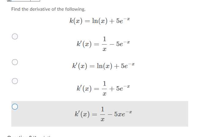 Solved Find the derivative of the following. k(x) = ln(2) + | Chegg.com