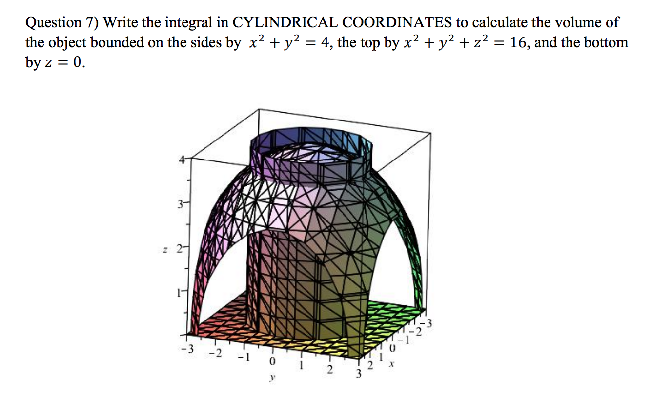 Solved Question 7) Write the integral in CYLINDRICAL | Chegg.com