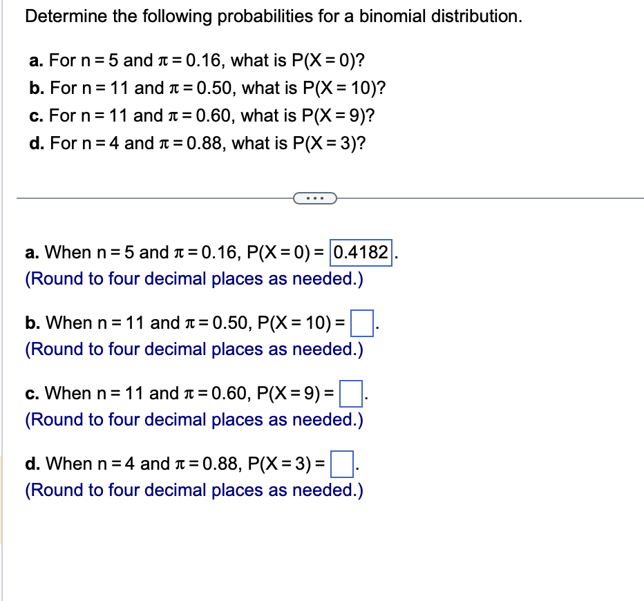 Solved Determine the following probabilities for a binomial | Chegg.com