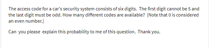 Solved The access code for a car's security system consists | Chegg.com