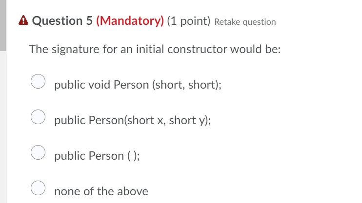 Solved A Question 5 (Mandatory) (1 point) Retake question | Chegg.com