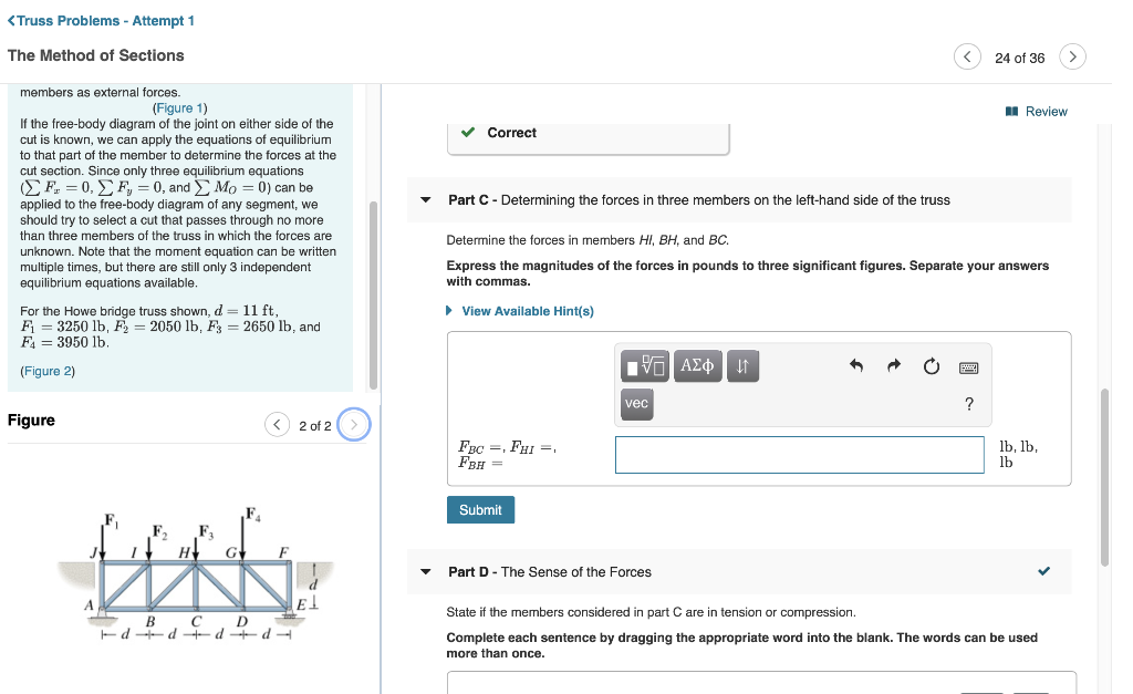 Solved II Review Part A-Determining the forces in three | Chegg.com