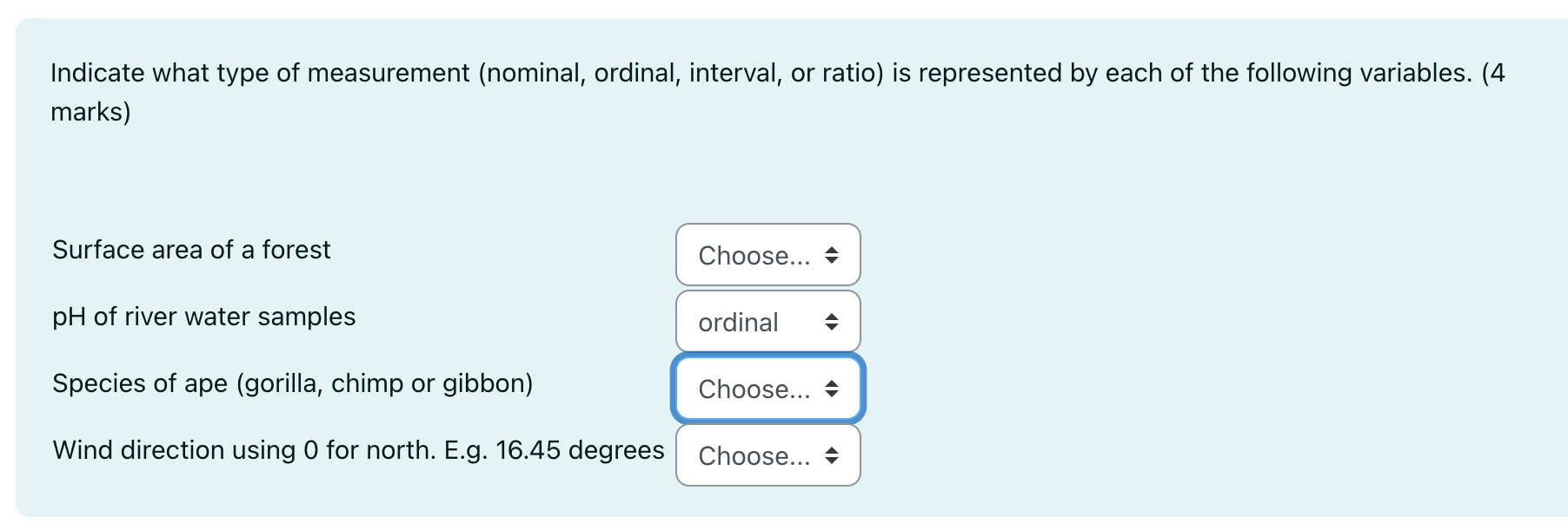 Solved Indicate what type of measurement (nominal, ordinal, | Chegg.com