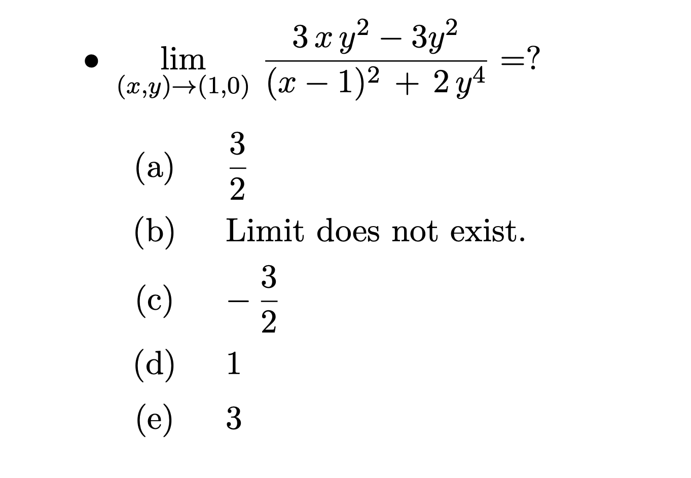 Solved lim(x,y)→(1,0)(x−1)2+2y43xy2−3y2=? (a) 23 (b) Limit | Chegg.com