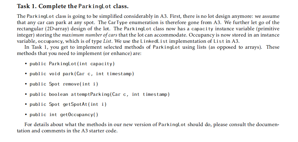 Solved ParkingLot.java: public class ParkingLot { // | Chegg.com
