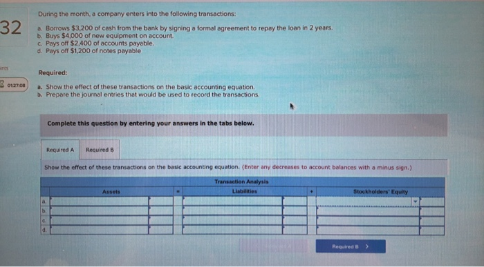 Solved During the month, a company enters into the following | Chegg.com