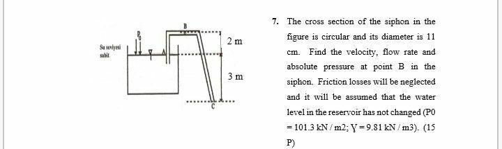 Solved 2 m NE cm. 3 m 7. The cross section of the siphon in | Chegg.com