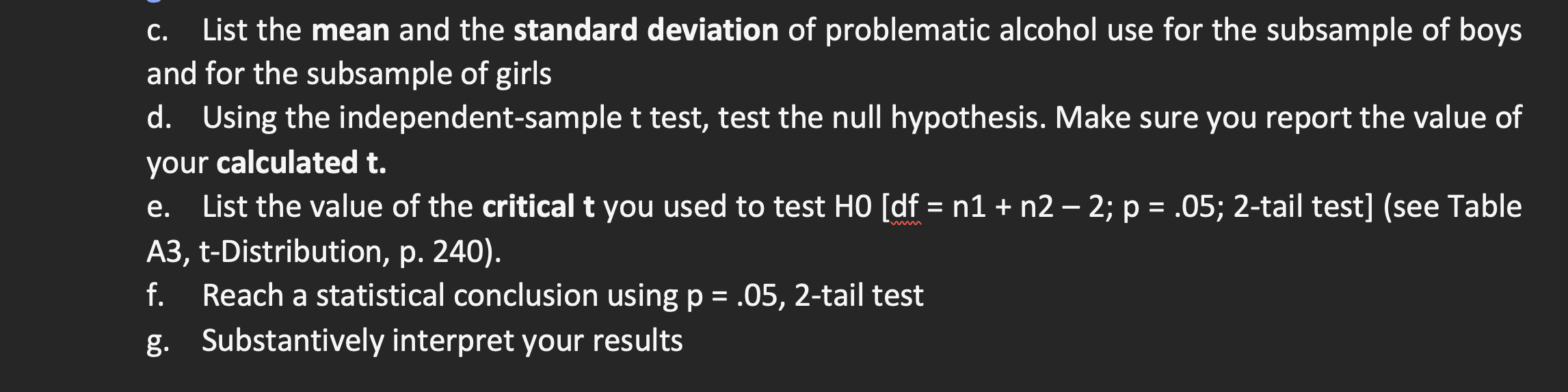 Solved Table 1. Problematic alcohol use by genderc. List the | Chegg.com