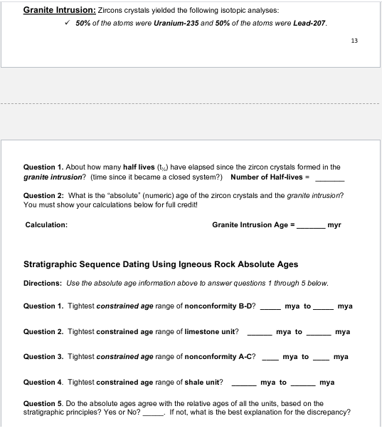 Solved Granite Intrusion: Zircons crystals yielded the | Chegg.com