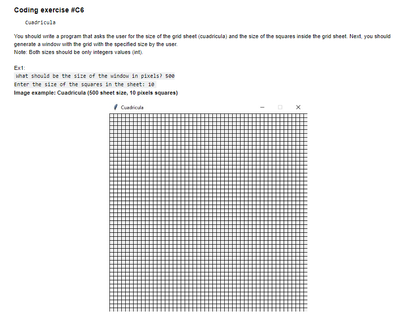 Solved Coding Exercise C6 Cuadricula You Should Write A