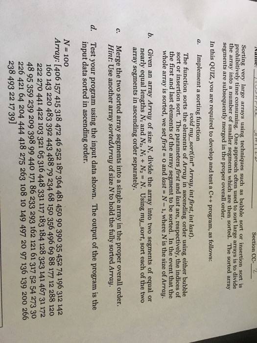 Solved Sorting very large arrays using techniques such as | Chegg.com