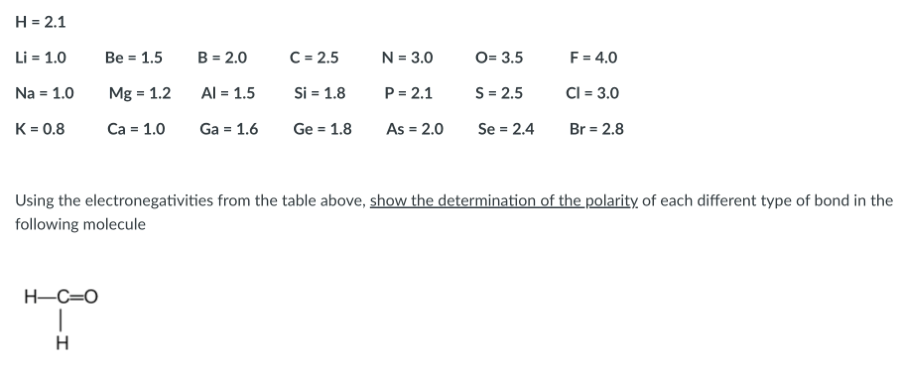 Solved H=2.1 Using the electronegativities from the table | Chegg.com