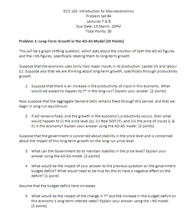 ECO 102: Introduction to Macroeconomics Problem Set | Chegg.com