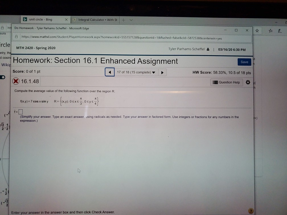 Solved b unit circle - Bing Integral Calculator With St hty | Chegg.com