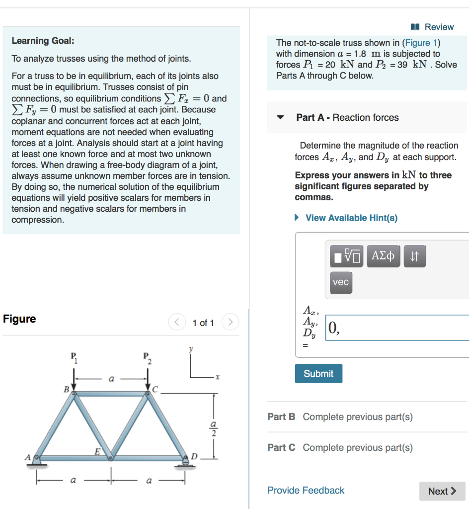 Solved A Review Learning Goal: To analyze trusses using the | Chegg.com