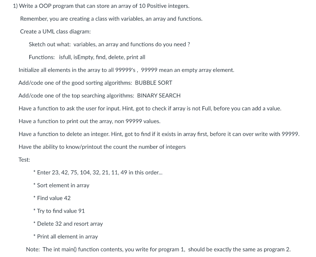 Solved 1 Write A Oop Program That Can Store An Array Of 10 7970