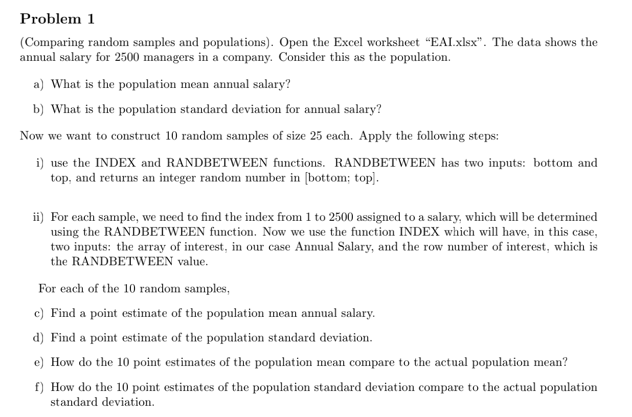 Problem 1 (Comparing random samples and populations). | Chegg.com