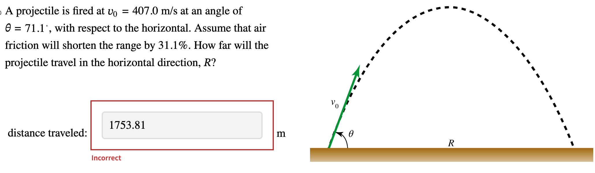Solved A projectile is fired at v0=407.0 m/s at an angle of | Chegg.com