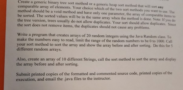 Solved Create generic binary tree sort method or a generic | Chegg.com