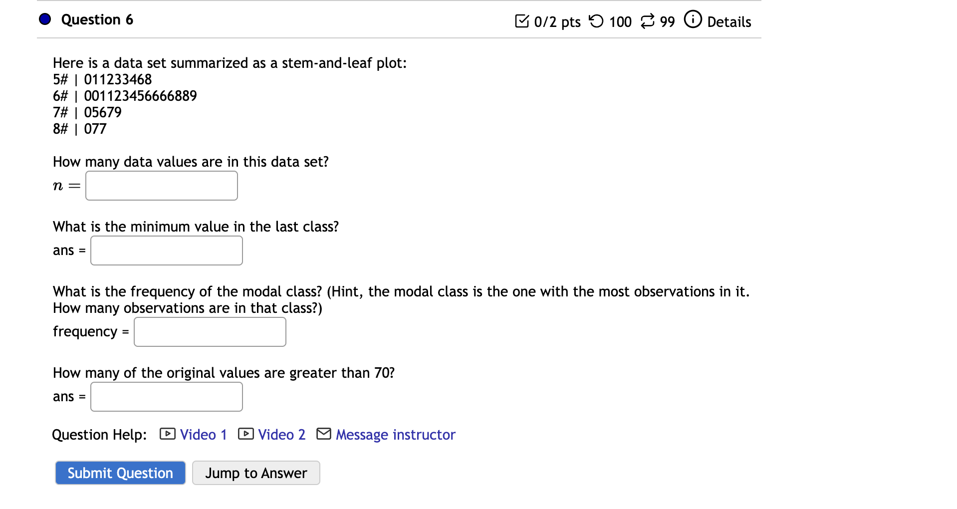 Solved Here is a data set summarized as a stem-and-leaf | Chegg.com