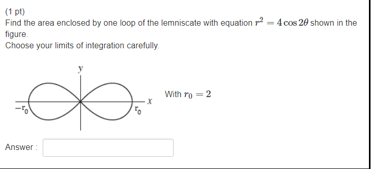 Solved (1 pt) Find the area enclosed by one loop of the | Chegg.com