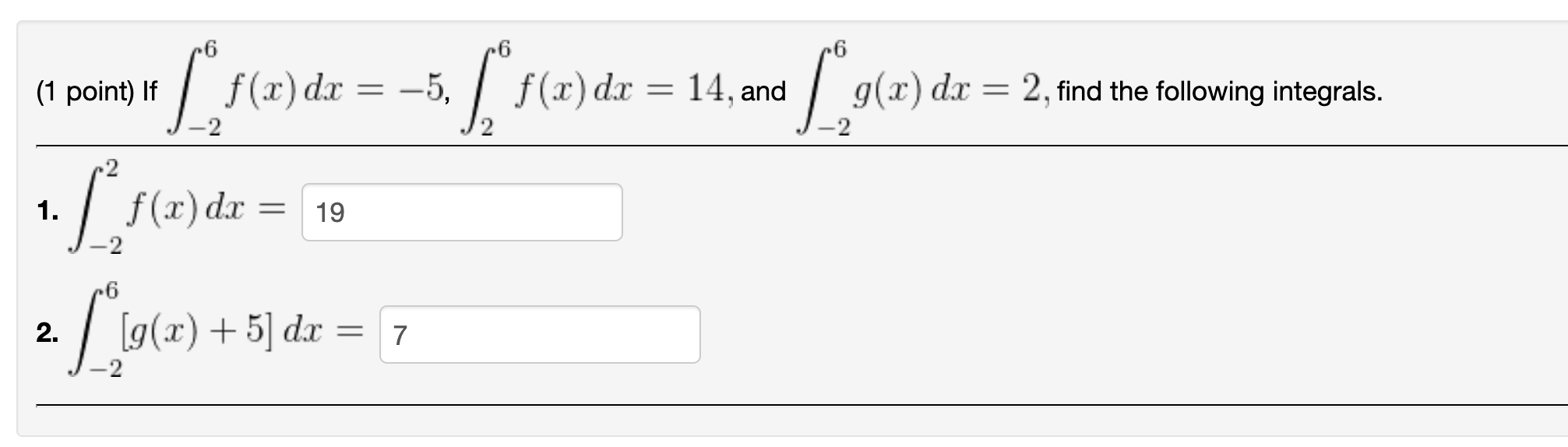 Solved (1 point) If ∫−26f(x)dx=−5,∫26f(x)dx=14, and | Chegg.com