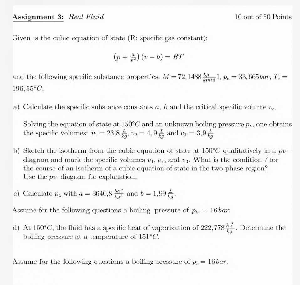 Solved R ﻿: specific gas constant(p+av2)(v-b)=RTand the | Chegg.com