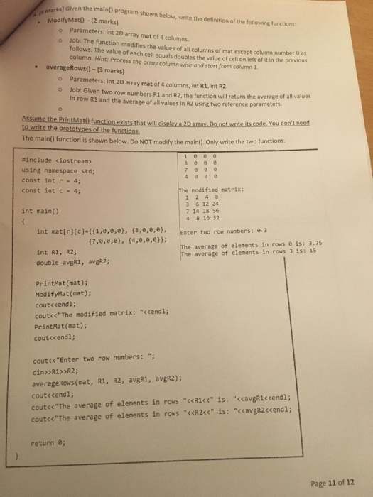 Solved arks) Given the main0 program shown below, write the | Chegg.com