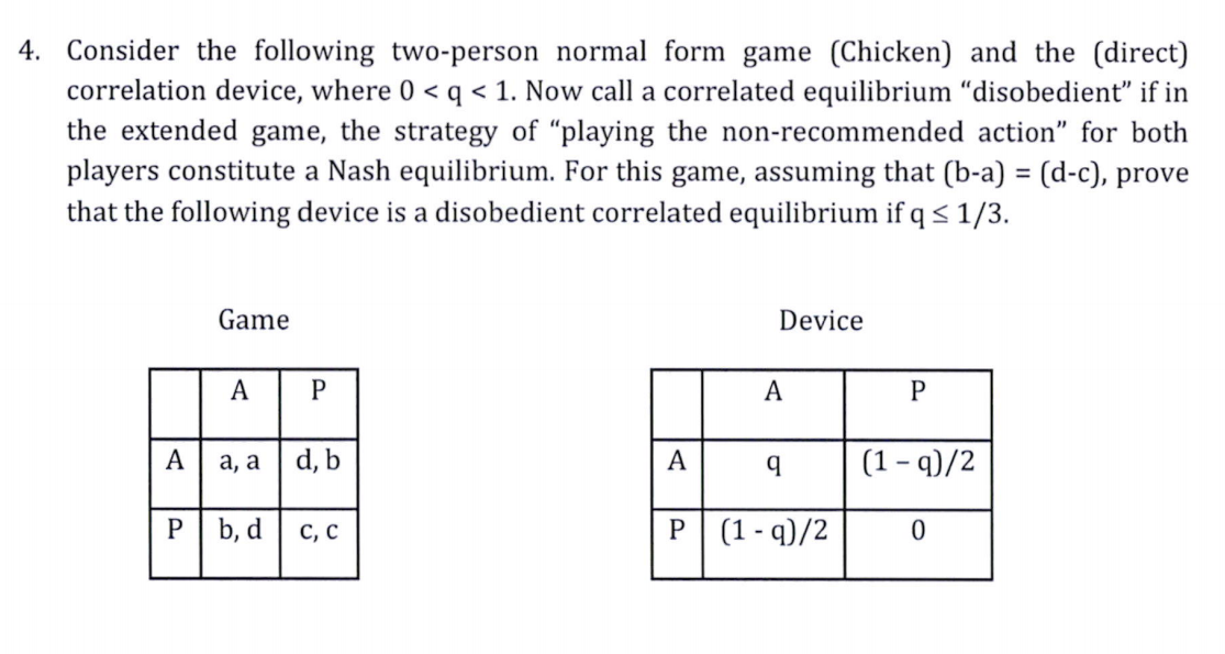 Solved 4. Consider the following two-person normal form game | Chegg.com