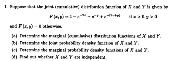 Solved 1. Suppose that the joint (cumulative) distribution | Chegg.com