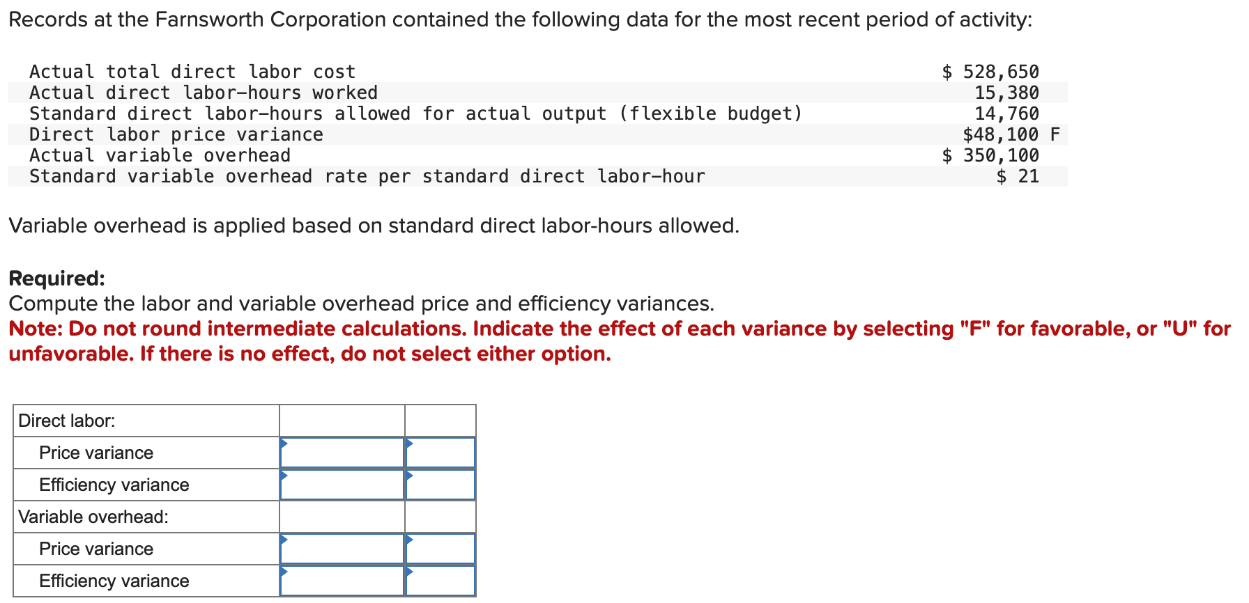 Solved Required: Compute the labor and variable overhead | Chegg.com