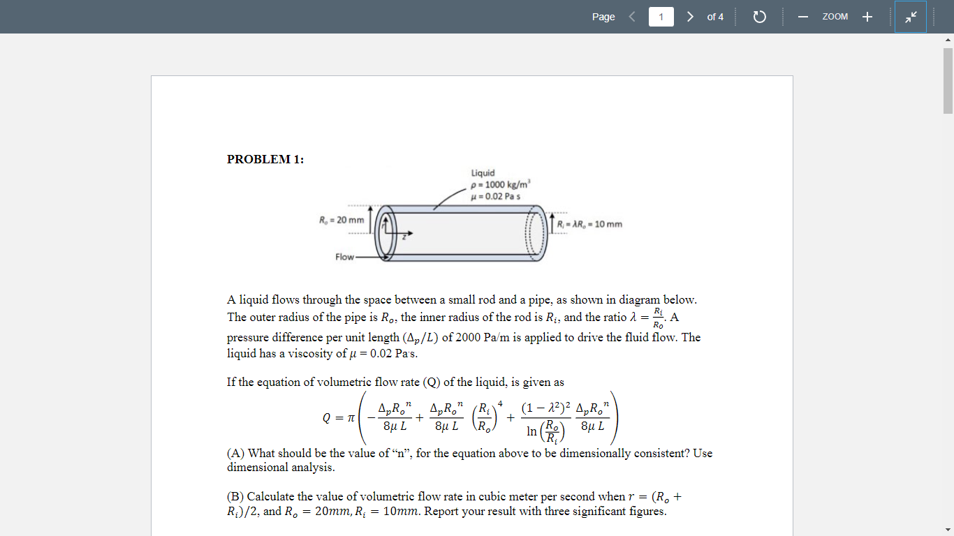 PROBLEM 1: A liquid flows through the space between a | Chegg.com