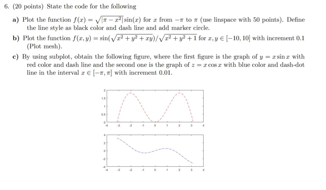 Solved 6. (20 points) State the code for the following a) | Chegg.com