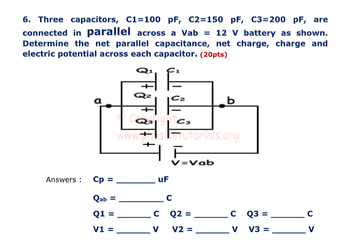 Solved 6. Three capacitors, C1=100 pF, C2=150 pF, C3=200 pF, | Chegg.com