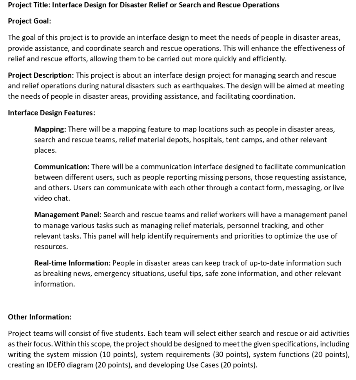 Solved Project Title: Interface Design for Disaster Relief | Chegg.com