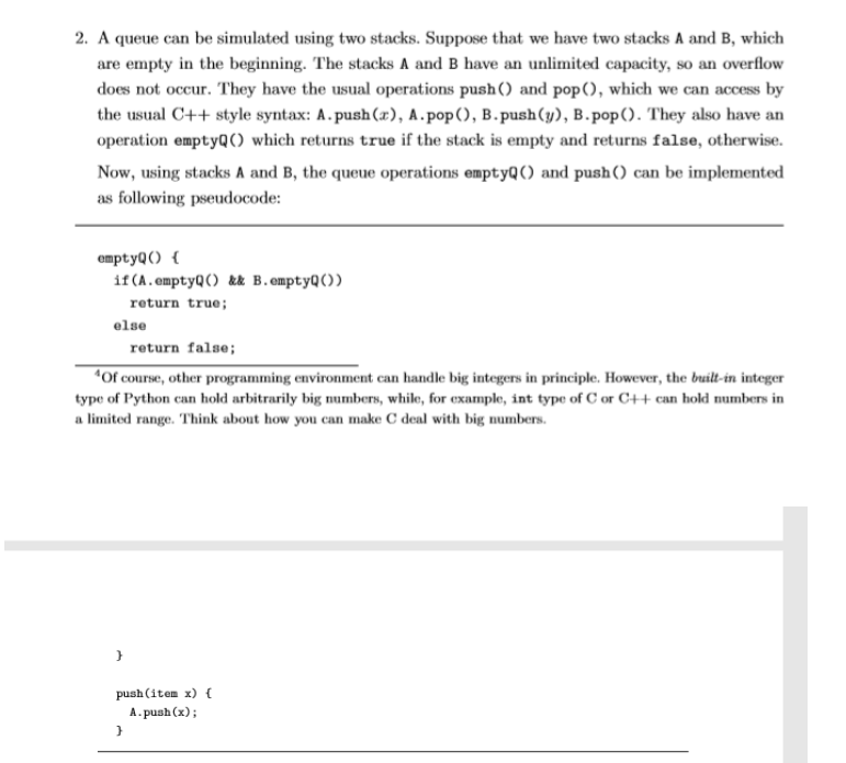 Solved 2. A queue can be simulated using two stacks. Suppose | Chegg.com