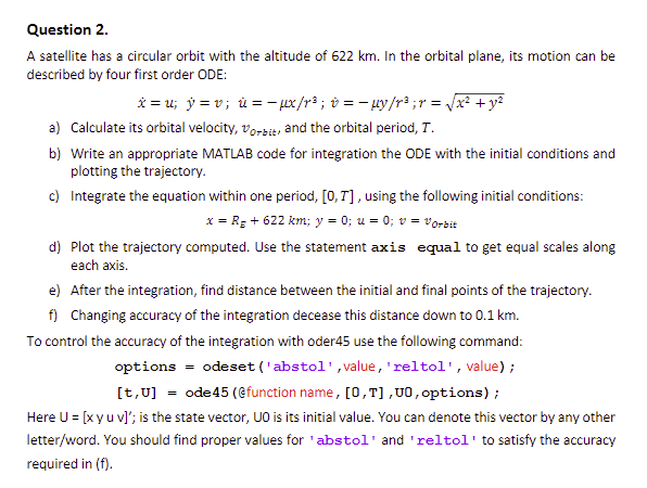 Question 2. A satellite has a circular orbit with the | Chegg.com