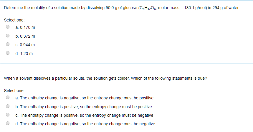 Solved Determine the molality of a solution made by | Chegg.com
