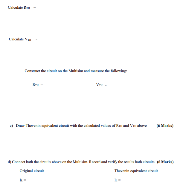 Solved b) Calculate and measure Rth and Vth for the | Chegg.com