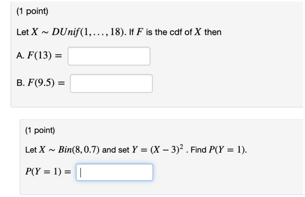 Solved (1 point) Let X ~ DUnif(1, ...,18). If F is the cdf | Chegg.com