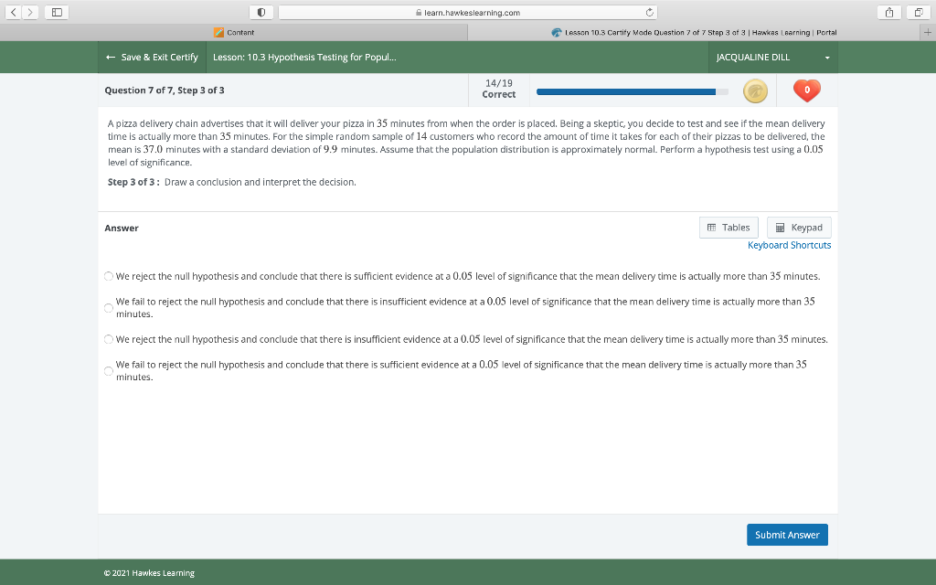 Solved 0 learn.hawkeslearning.com Contant Lesson 10.3 | Chegg.com