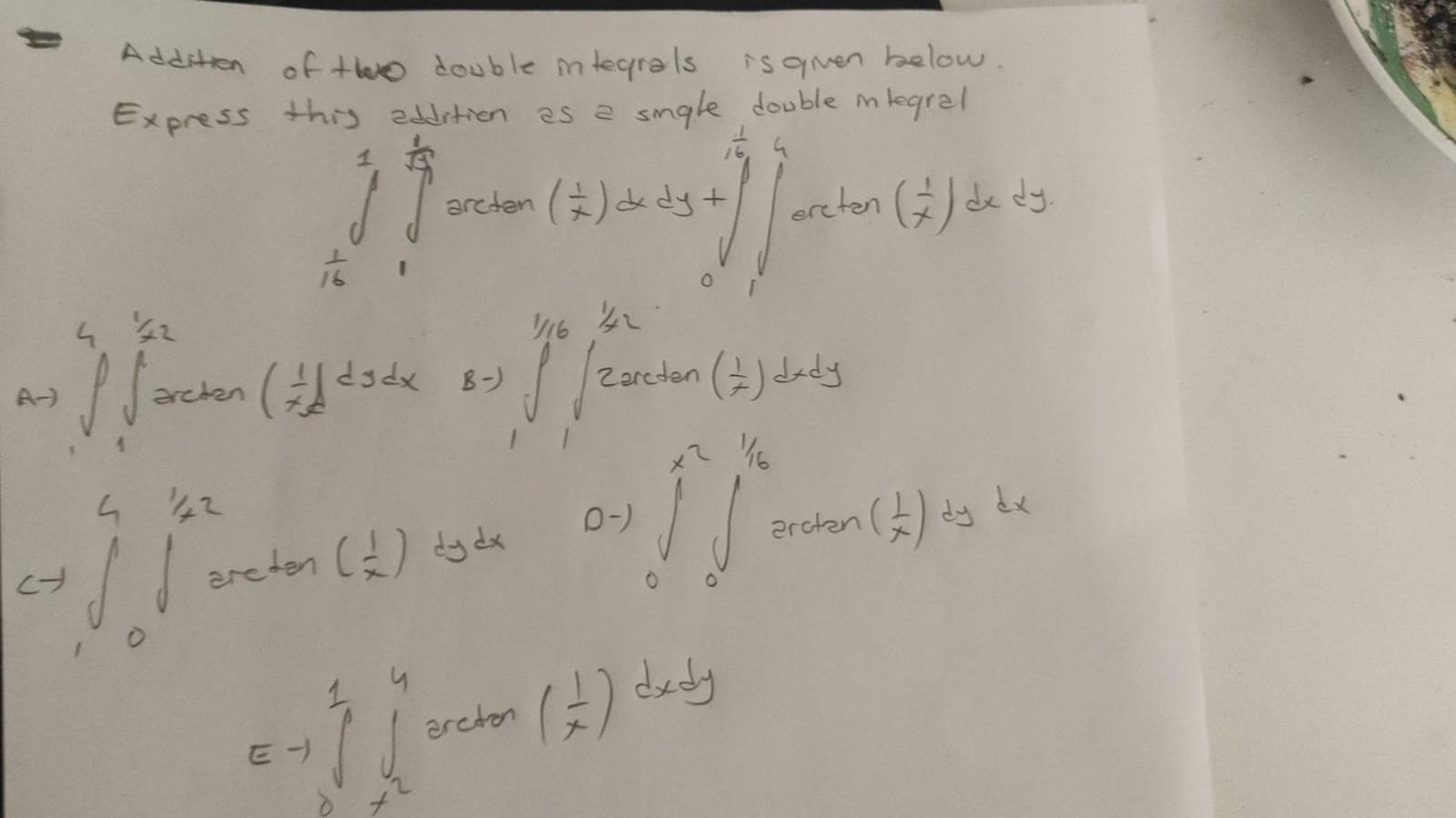 Solved 1 Addition of the double integrals is given below. | Chegg.com