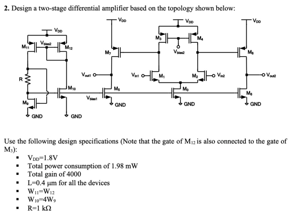 2. Design a two-stage differential amplifier based on | Chegg.com
