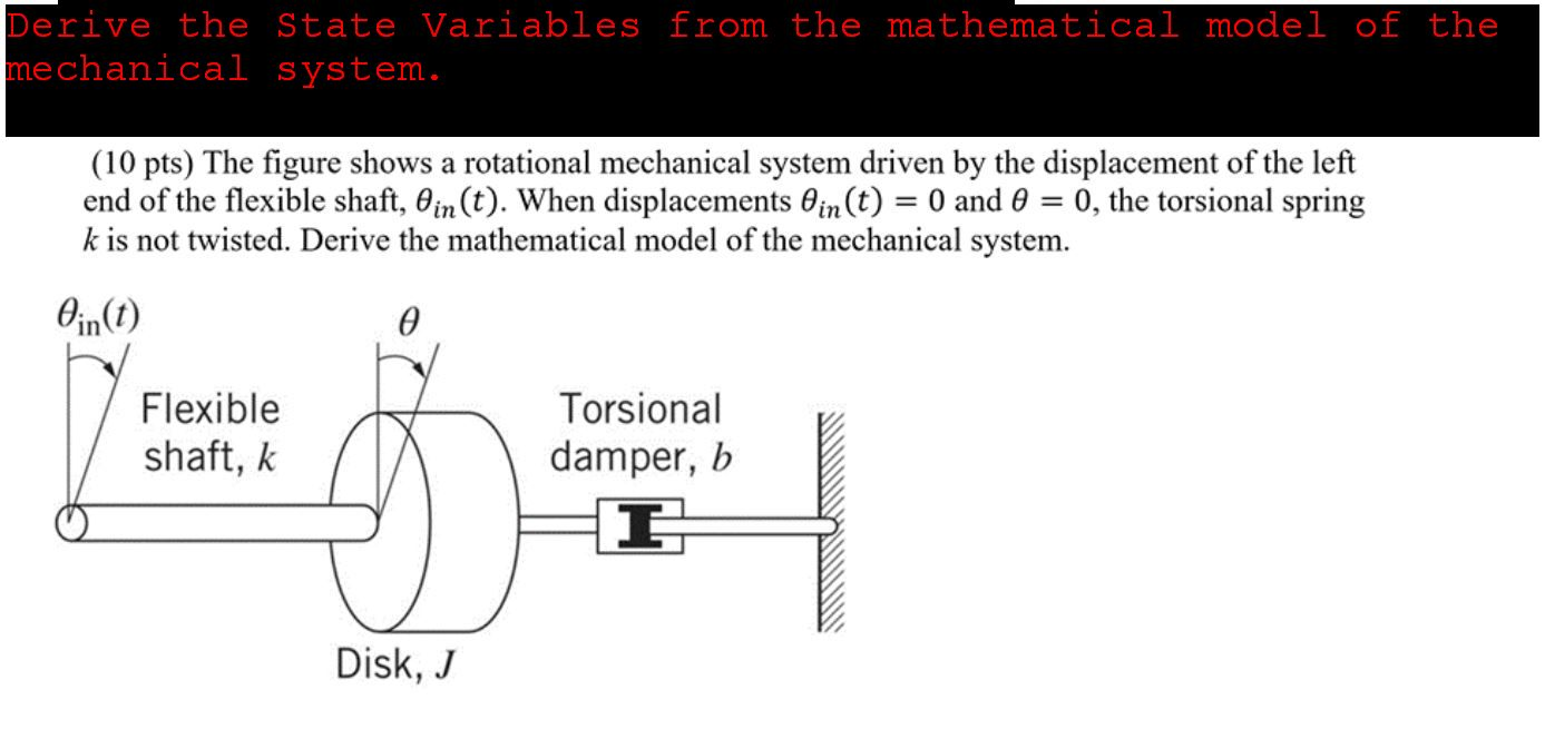 Solved Derive the State Variables from the mathematical | Chegg.com